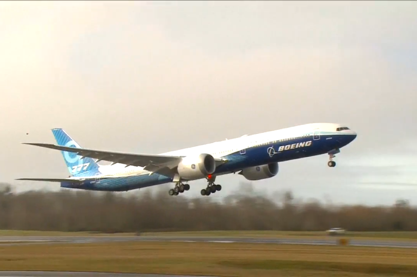 Boeing's First 777X Departs On Maiden Flight
