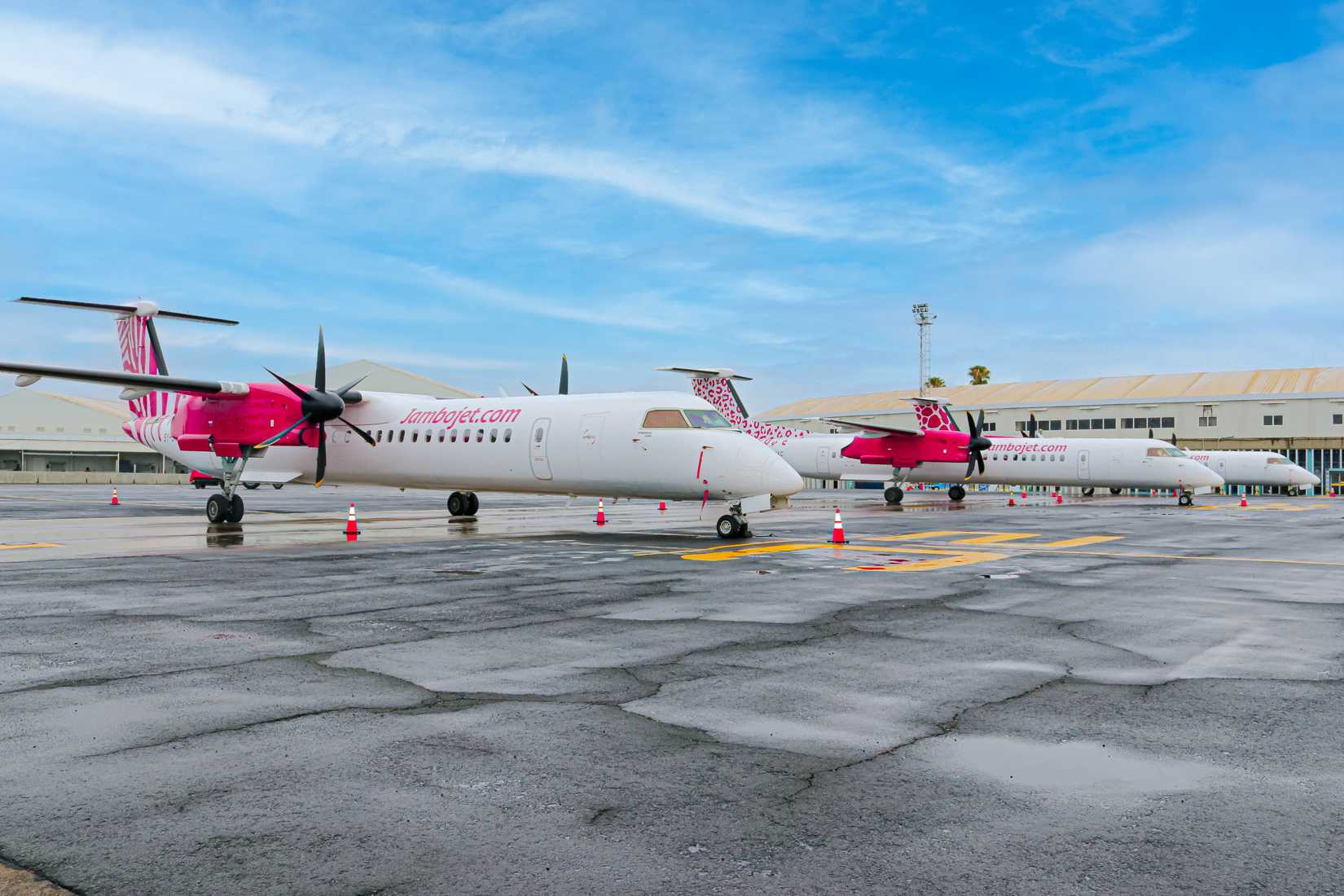 Ouch: Jambojet DHC-8-Q400 Rolls Off & Gets Nose Stuck Between Flagpoles ...