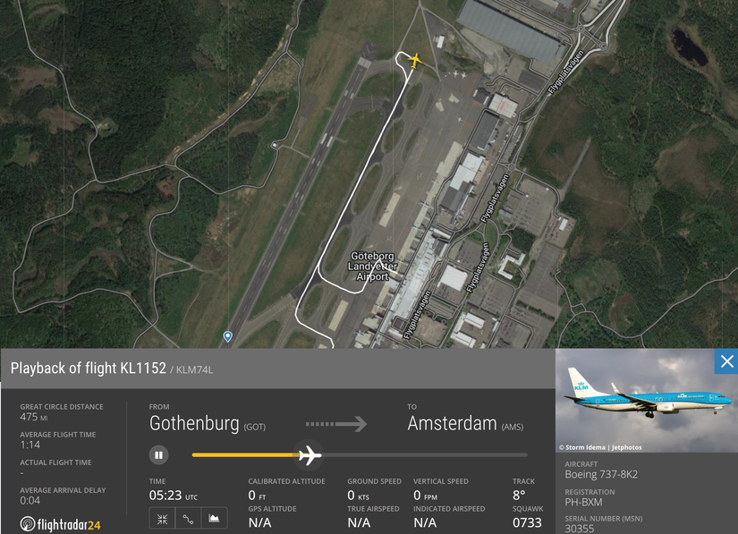 KLM Boeing 737-800 Slides Off Snowy Gothenburg Taxiway