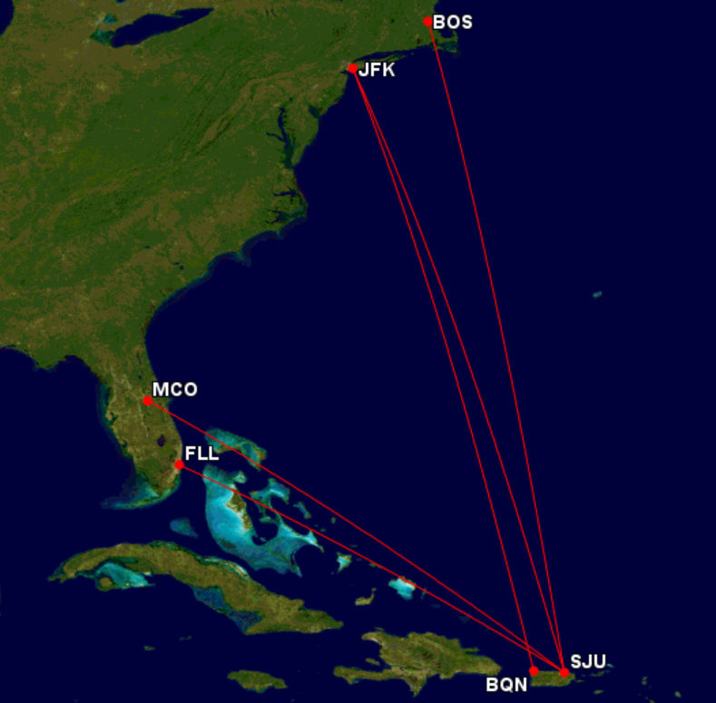 JetBlue's Flights To Puerto Rico: The Top 5 Routes By Seats