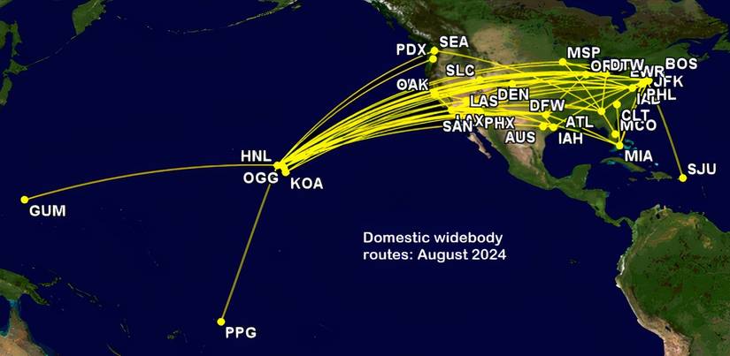 The USA’s 10 Most-Served Domestic Widebody Routes In August