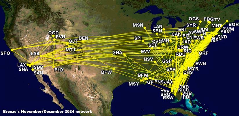 Wow: Breeze Airways Has Added 29 Airports To Its Route Map This Year