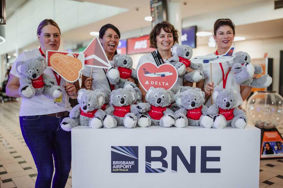 Delta's Olympic LA28 Airbus A350 Touches Down At Brisbane Airport