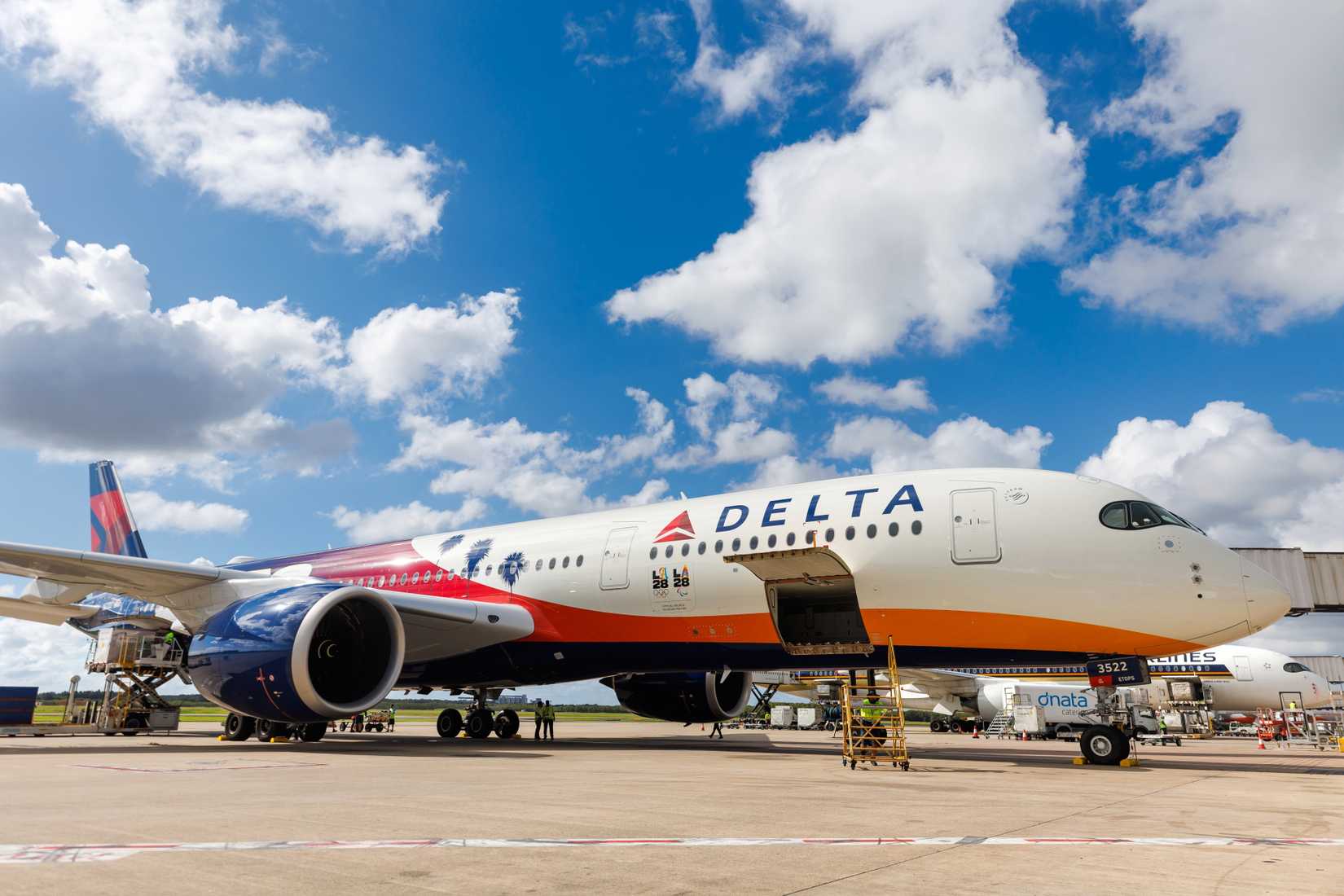 Delta's Olympic LA28 Airbus A350 Touches Down At Brisbane Airport